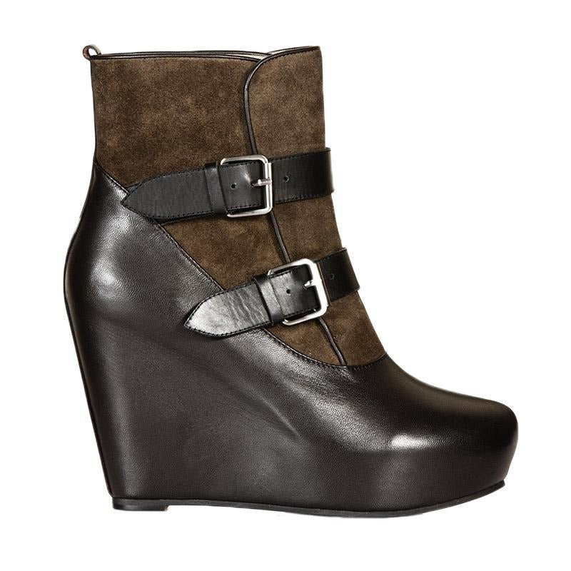 Wedge Military Boot - Khaki/Chocolate